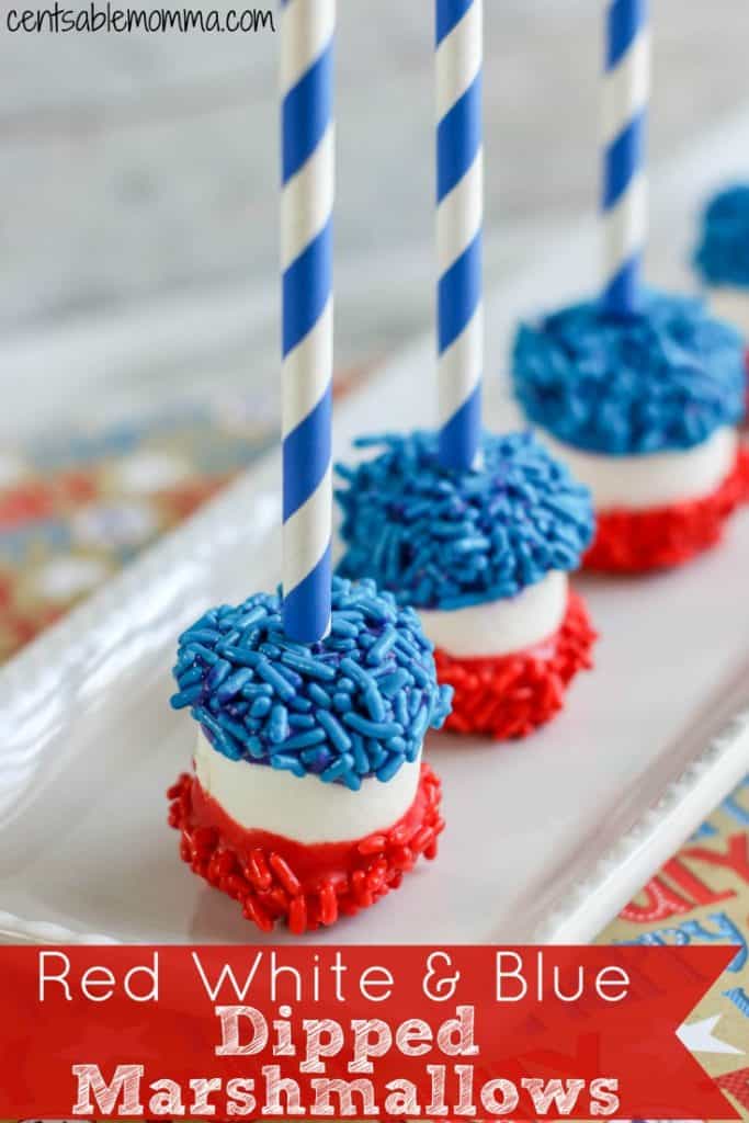 Red White and Blue Dipped Marshmallows Recipe - Centsable Momma